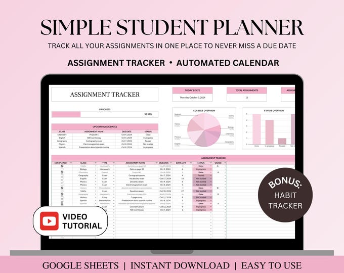 Assignment Tracker for Students, Google Sheets & Excel Assignment ...