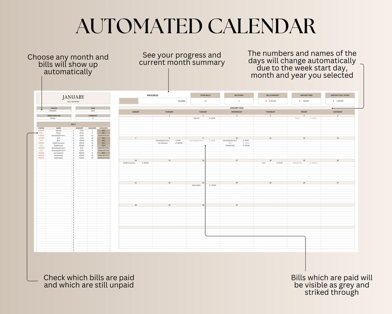 Bill Tracker Spreadsheet, Bill Calendar Google Sheets, Bill Planner ...