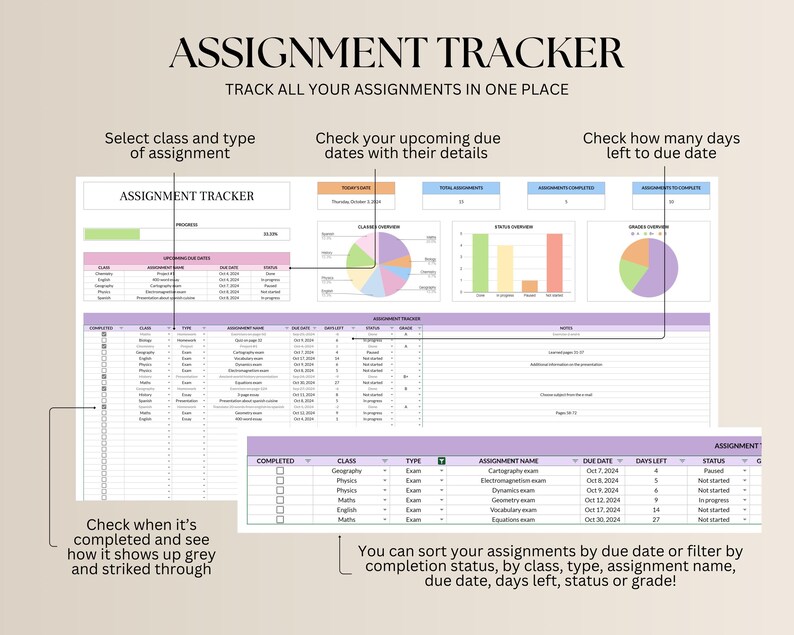 Ultimate Student Planner Spreadsheet, Assignment Tracker Google Sheets ...
