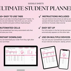 Ultimate Student Planner Spreadsheet, Assignment Tracker Google Sheets ...