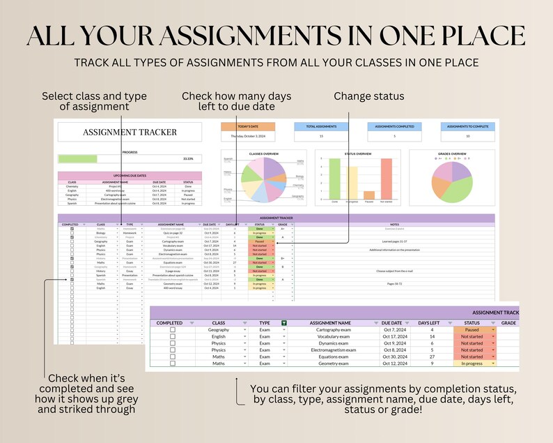 Simple Student Planner Spreadsheet, Assignment Tracker Google Sheets ...