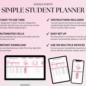 Simple Student Planner Spreadsheet, Assignment Tracker Google Sheets ...