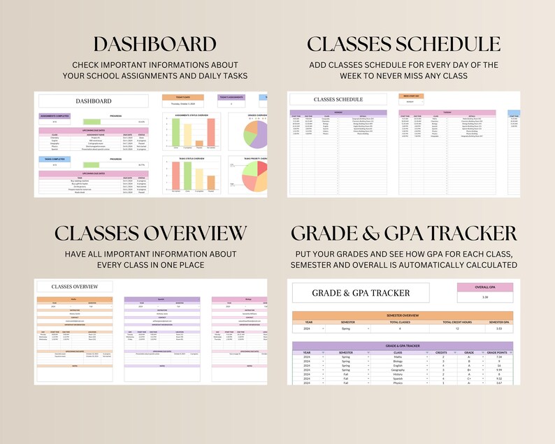 Ultimate Student Planner Spreadsheet, Assignment Tracker Google Sheets ...