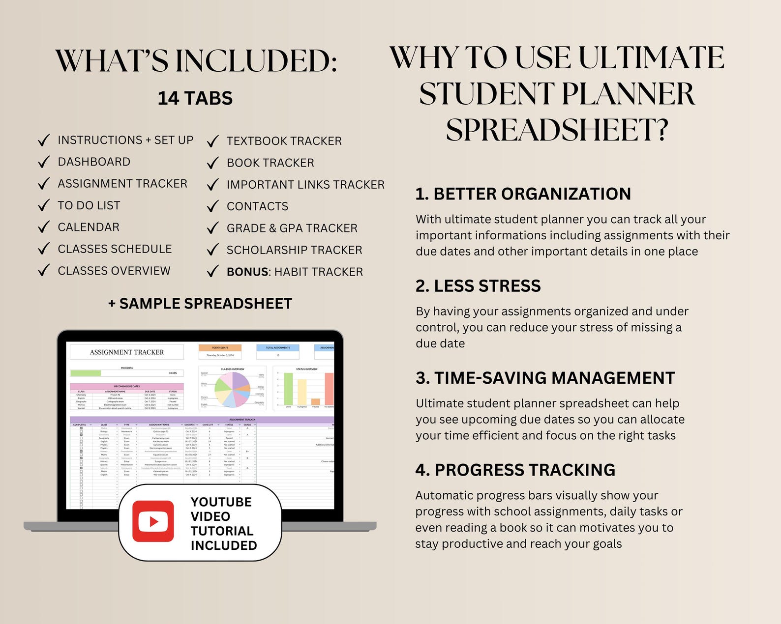 Ultimate Student Planner Spreadsheet, Assignment Tracker Google Sheets ...