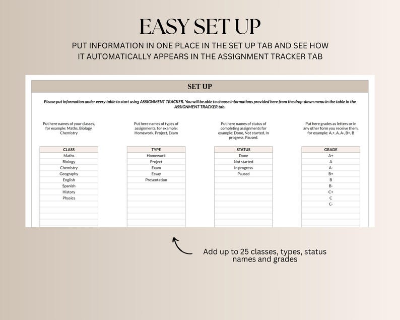 Simple Student Planner Spreadsheet, Assignment Tracker Google Sheets ...