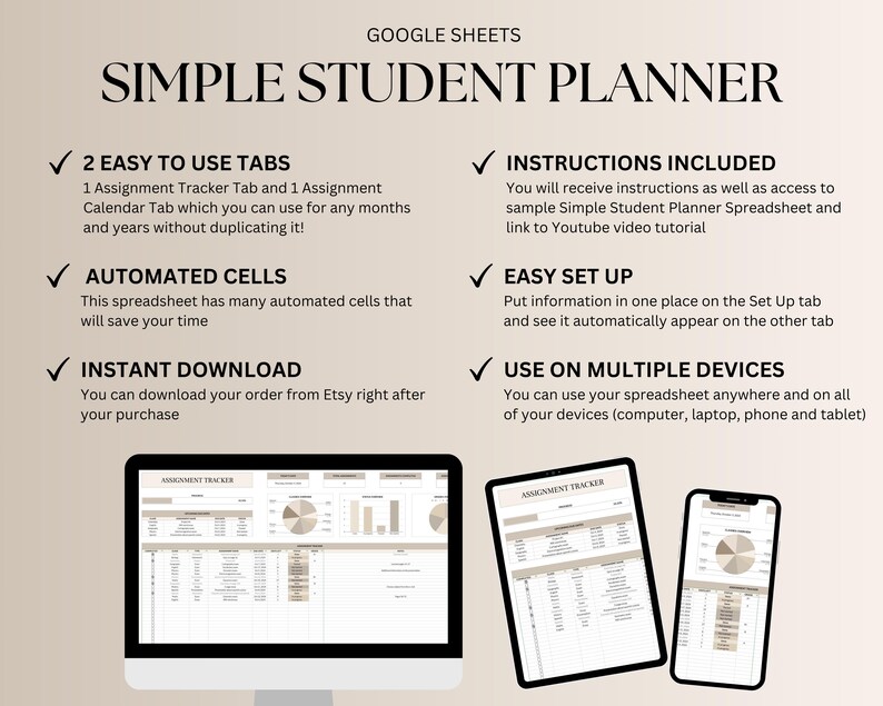 Simple Student Planner Spreadsheet, Assignment Tracker Google Sheets ...