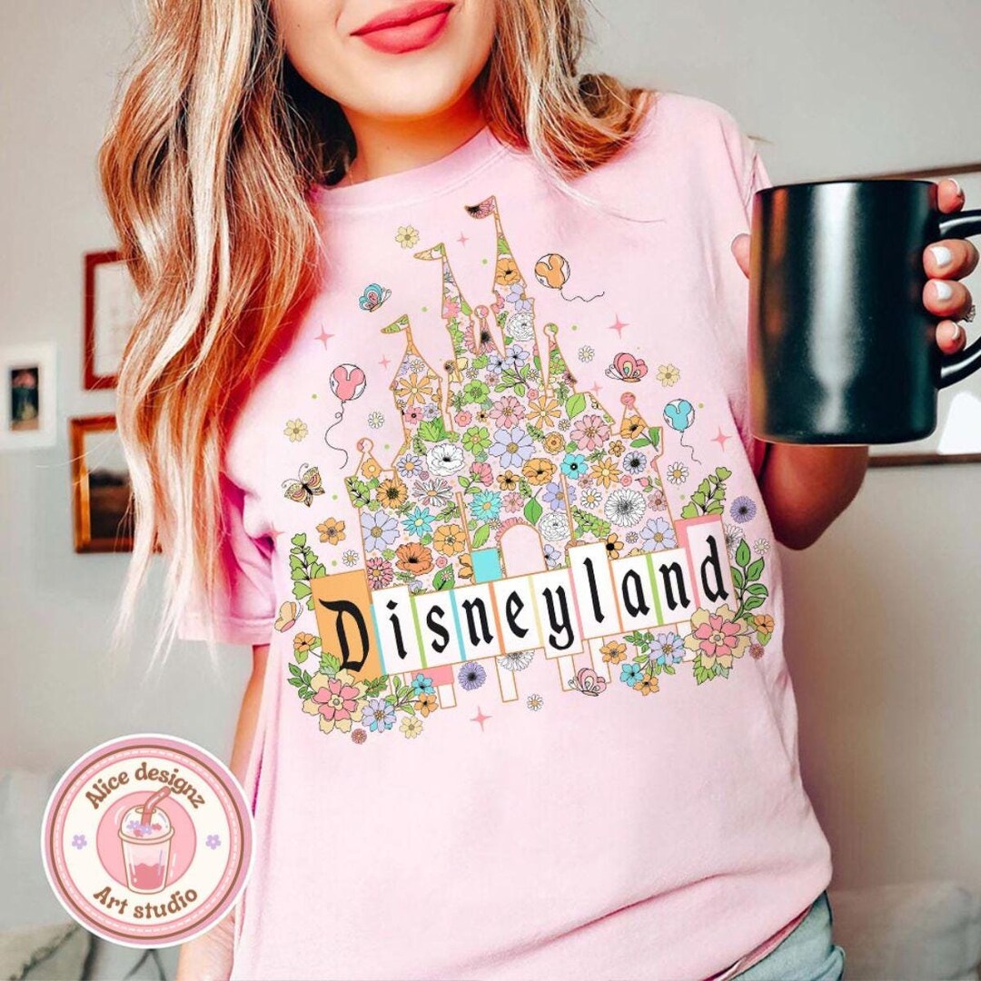 Floral Disneyland Castle Shirt, Disneyland Flower T-shirt, Spring Break ...