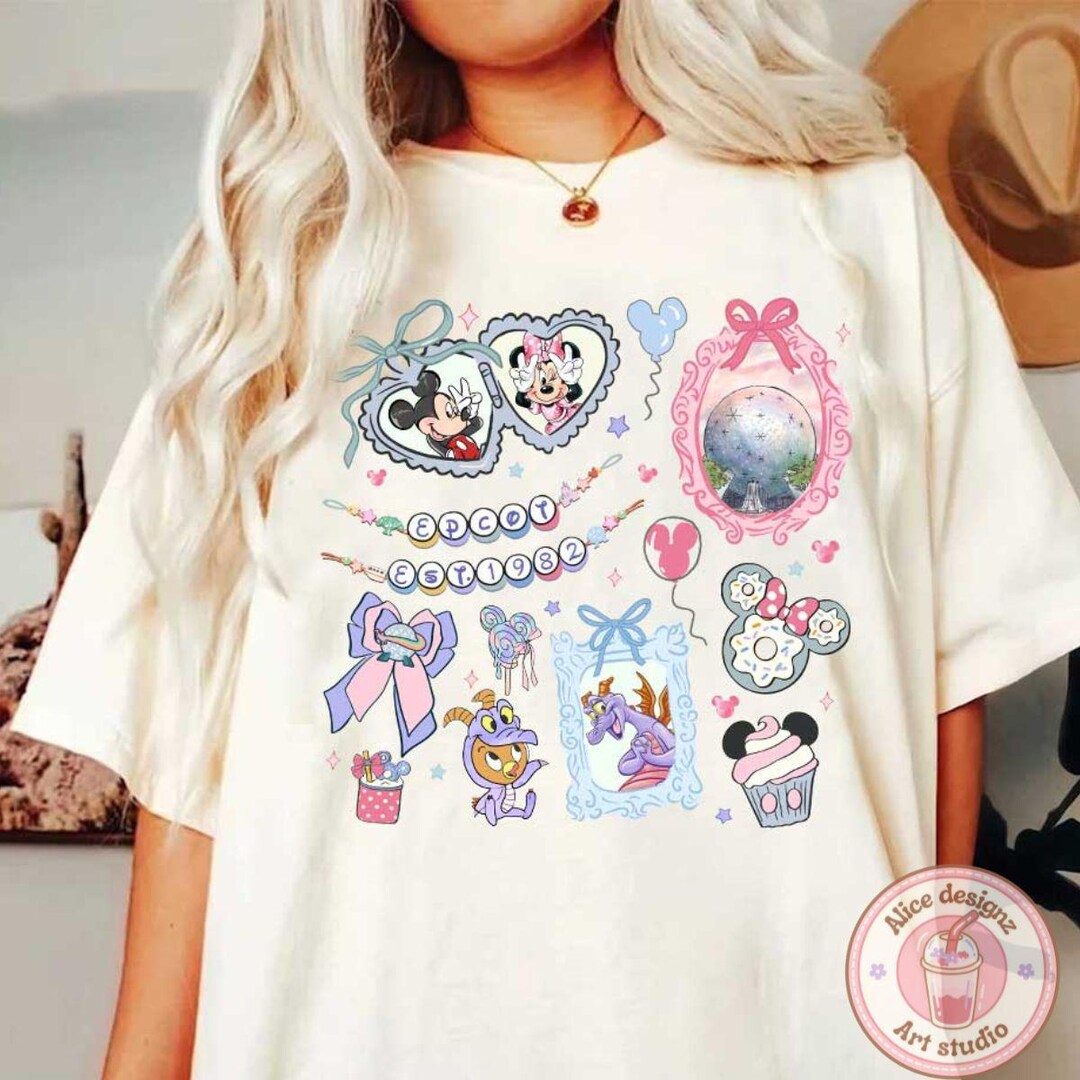 Coquette Bows Disney Epcot Center Shirt, Mickey Minnie Figment Orange ...