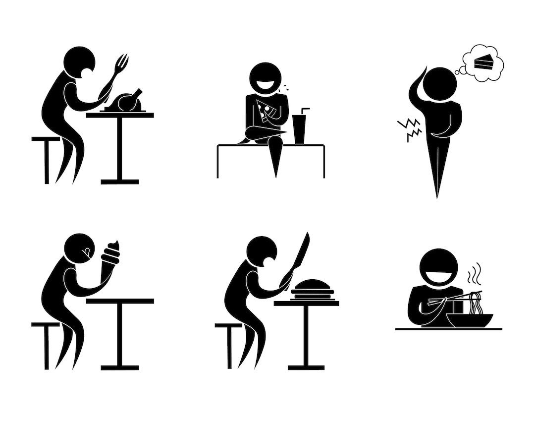 Stick Figure Eating - Pizza, Burger, Ice Cream, Pasta, Ramen, Sandwich ...