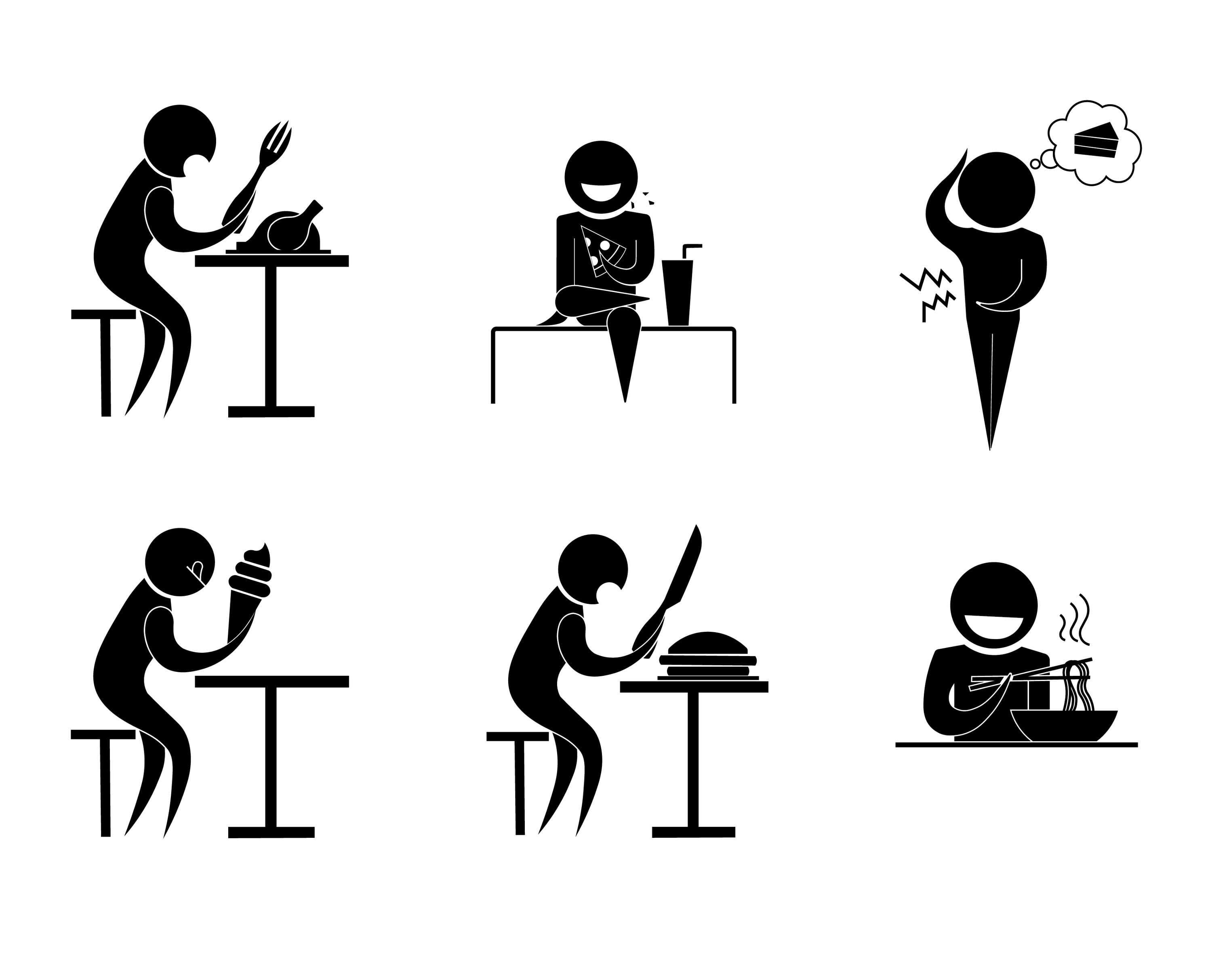 Stick Figure Eating - Pizza, Burger, Ice Cream, Pasta, Ramen, Sandwich ...