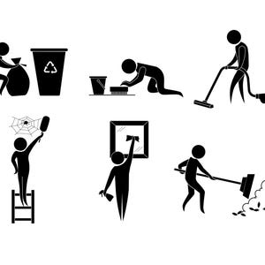 Stick Figure Vector Art: Cleaning and Housekeeping Actions Sweeping ...
