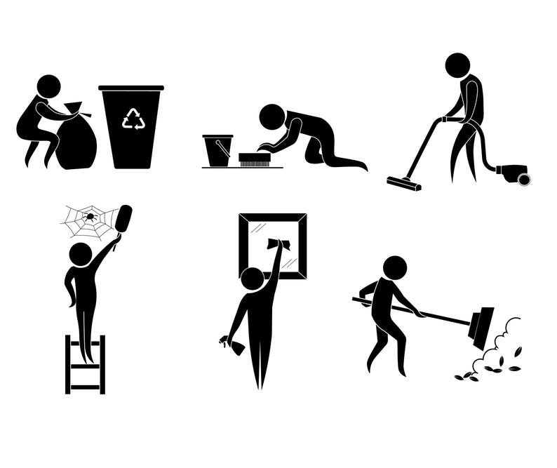 Stick Figure Vector Art: Cleaning and Housekeeping Actions Sweeping ...