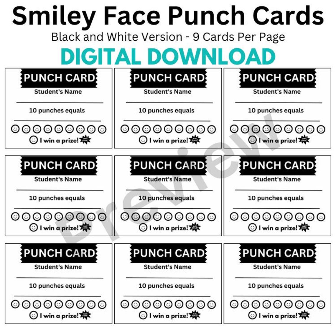 Printable Reward Punch Cards for Kids Reward Punch Cards Behavior Card ...