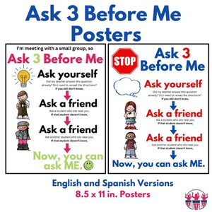 Ask 3 Before Me Classroom Sign Small Group Sign Classroom Management ...