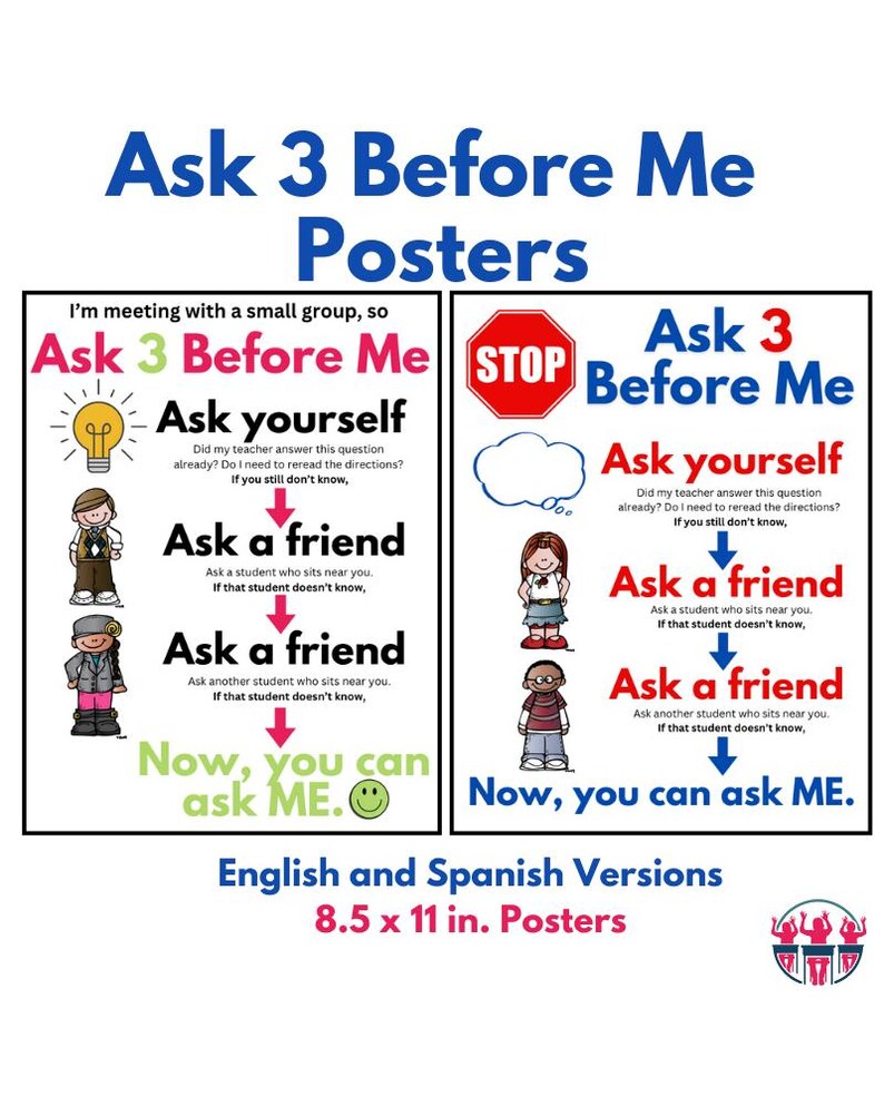 Ask 3 Before Me Classroom Sign Small Group Sign Classroom Management ...