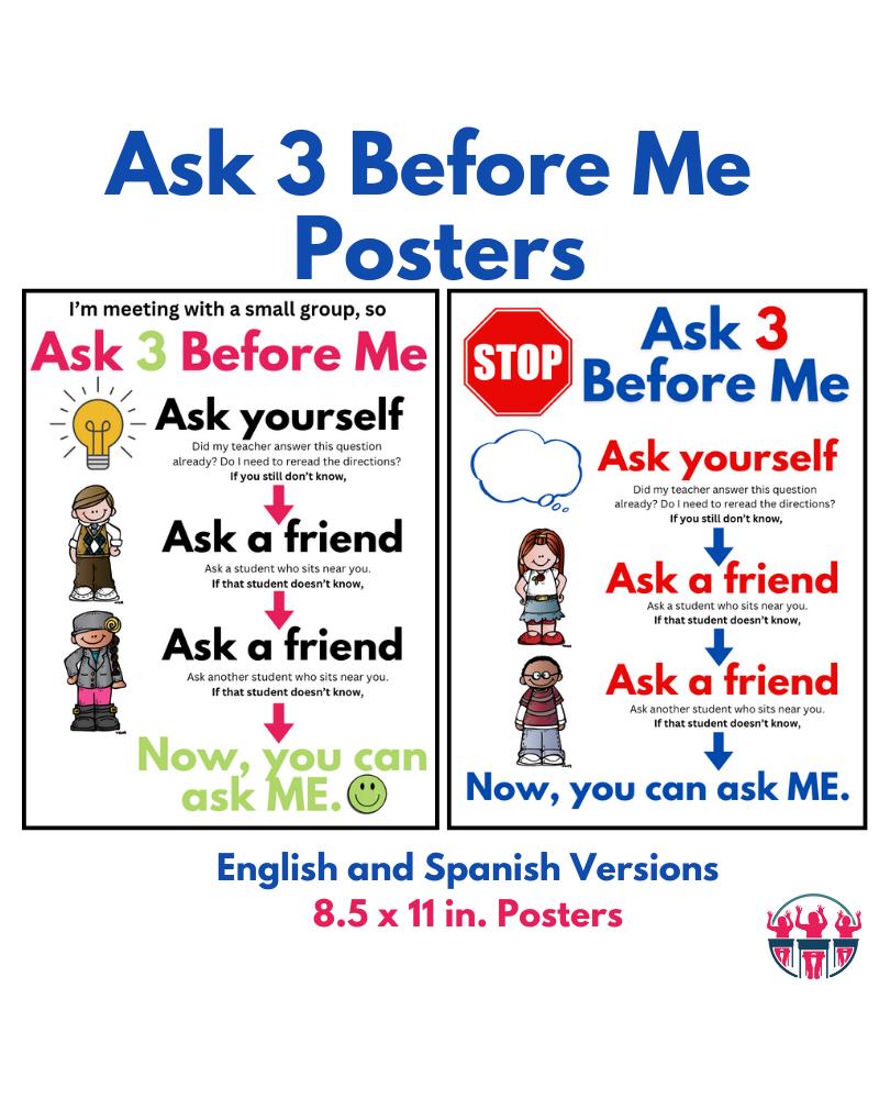 Ask 3 Before Me Classroom Sign Small Group Sign Classroom Management ...