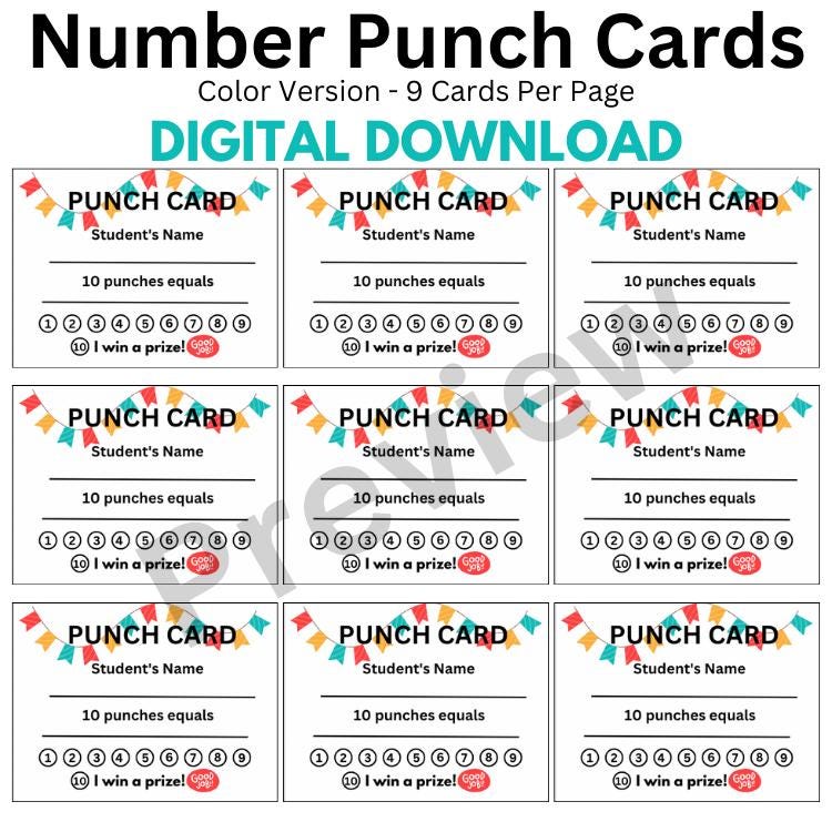 Printable Reward Punch Cards for Kids Reward Punch Cards Behavior Card ...