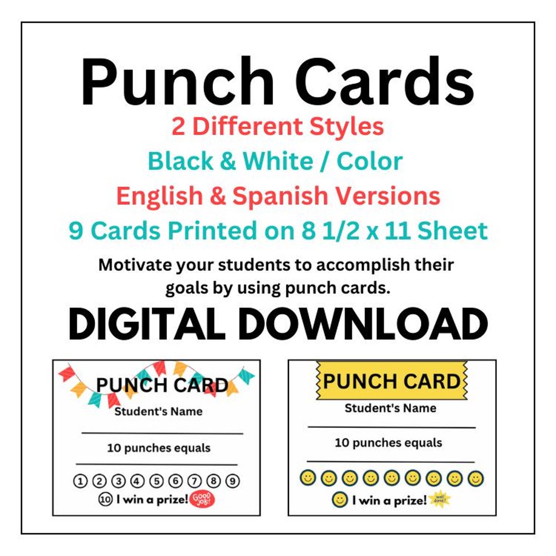 Printable Reward Punch Cards for Kids Reward Punch Cards Behavior Card ...