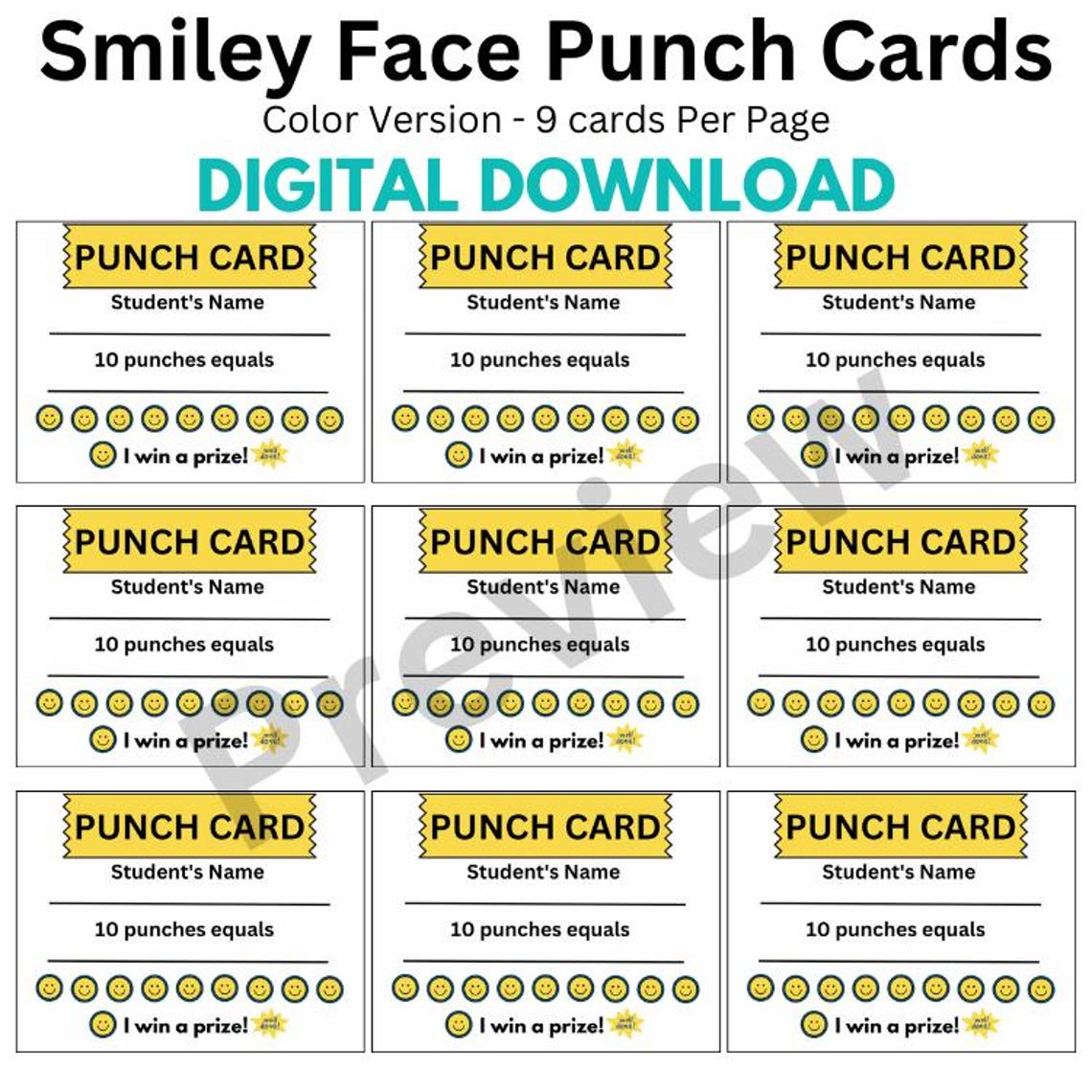 Printable Reward Punch Cards for Kids Reward Punch Cards Behavior Card ...