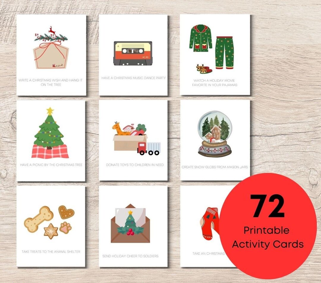 Christmas Advent Calendar Activity Cards Printable, Christmas Holiday ...