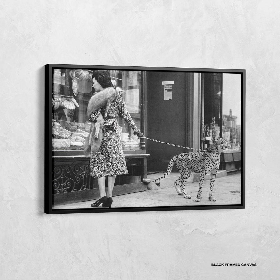 Leopard on Leash Print, Woman and Leopard Canvas, Cheetah Print ...