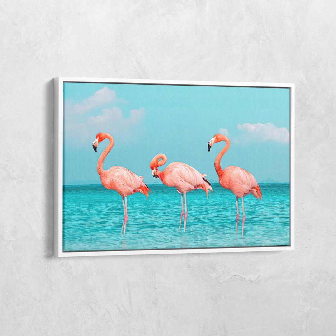 Flamingo in Beach Poster, Flamingo Canvas, Pink Flamingo Wall Art ...