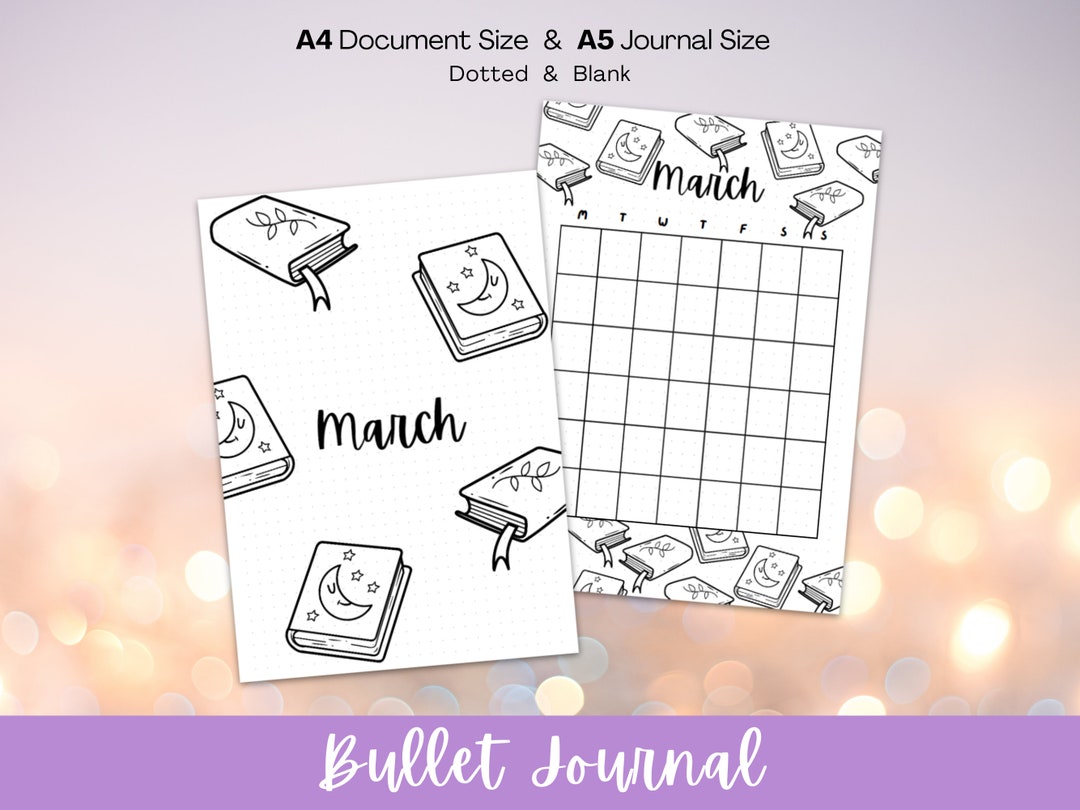 March Title Page & Calendar, Bullet Journal Pages, Monthly Coloring ...
