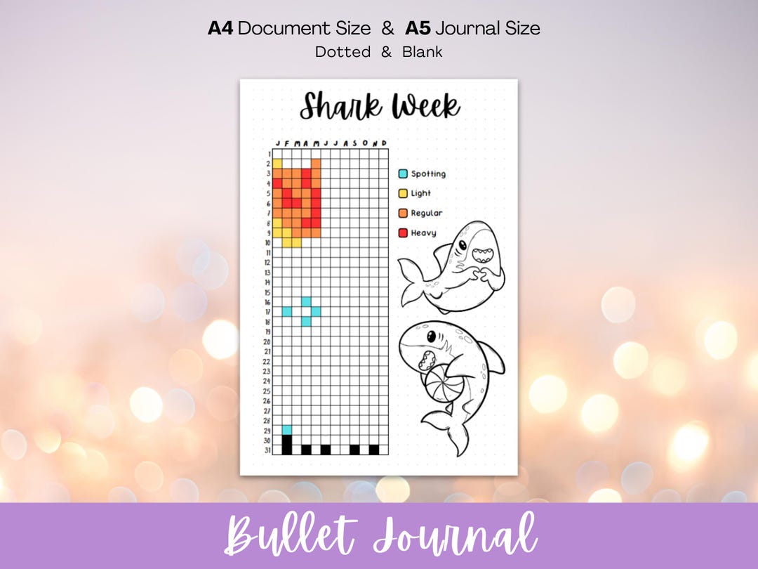 Yearly Shark Week Tracker, Printable Journal Page, Shark Week Overview ...