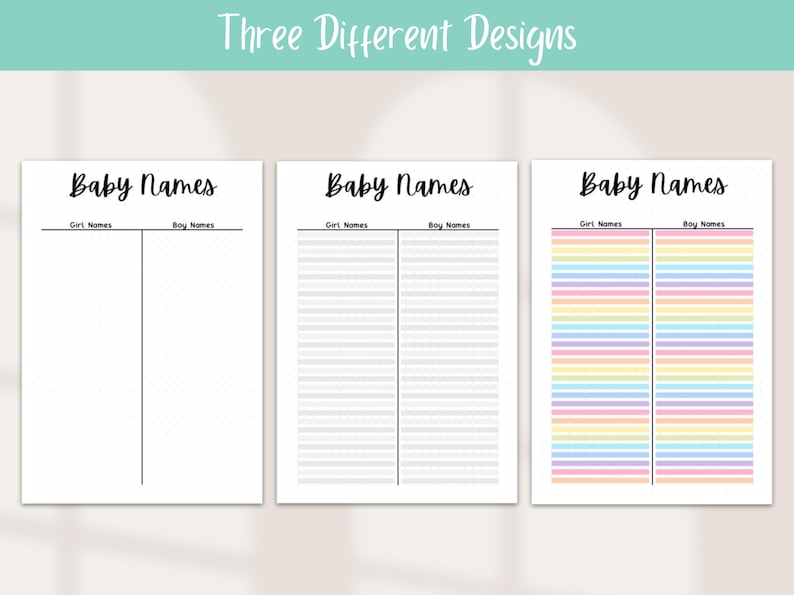 Baby Name Ideas Tracker, Printable Journal Page, Pregnancy Tracker ...