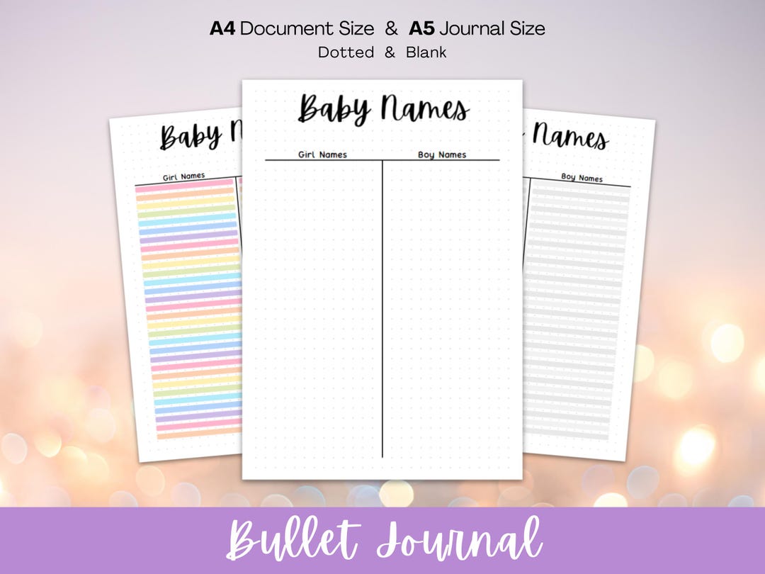 Baby Name Ideas Tracker, Printable Journal Page, Pregnancy Tracker ...