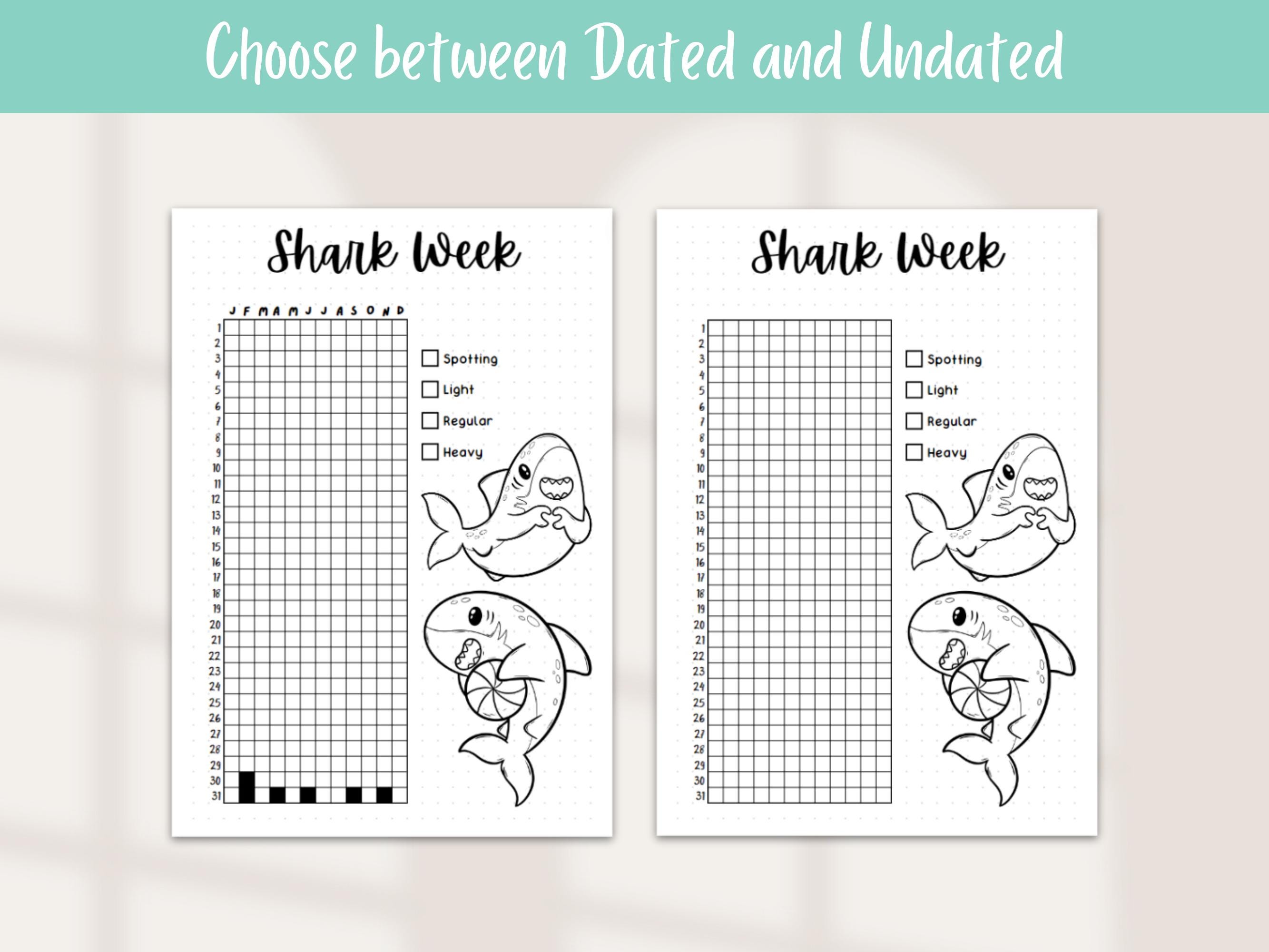 Yearly Shark Week Tracker, Printable Journal Page, Shark Week Overview ...