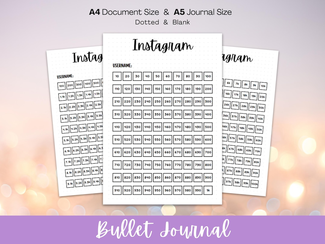 Instagram Followers Tracker, Printable Journal Page, 0 to 100k ...