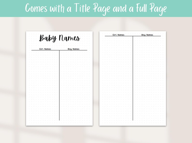 Baby Name Ideas Tracker, Printable Journal Page, Pregnancy Tracker ...