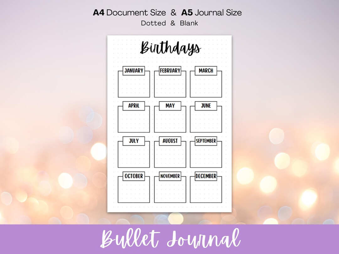 Birthday List, Printable Journal Page, One Page Birthday Tracker ...