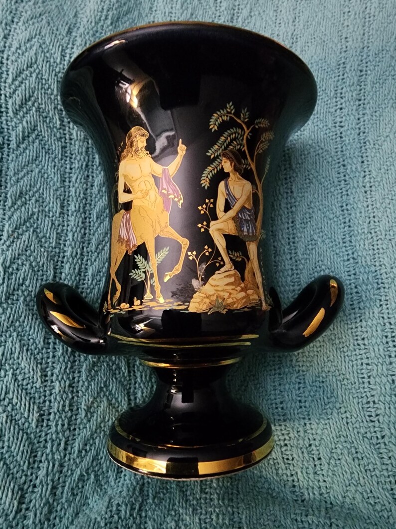 Manousakis Keramik Hand Made Gold Rim Rodos Greece Designer Vase - Etsy