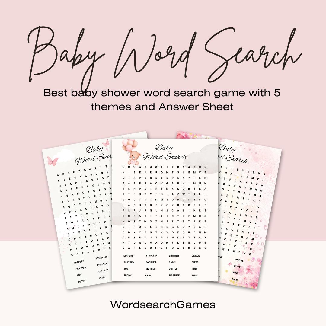 Baby Shower Word Search Baby Girl Themed Baby Shower Game Download ...