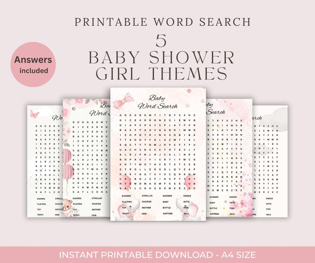 Baby Shower Word Search Baby Girl Themed Baby Shower Game Download ...