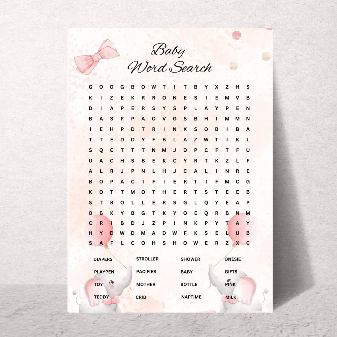 Baby Shower Word Search Baby Girl Themed Baby Shower Game Download ...