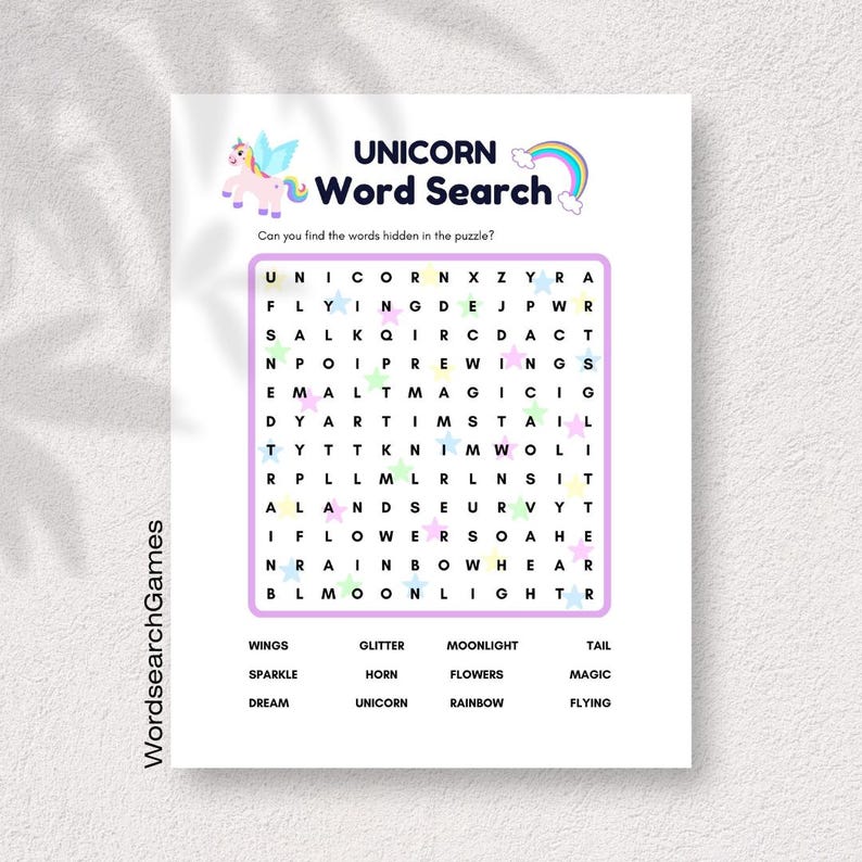 Printable Kids Word Search Game With Unicorn Theme 10 Unicorn Themed ...
