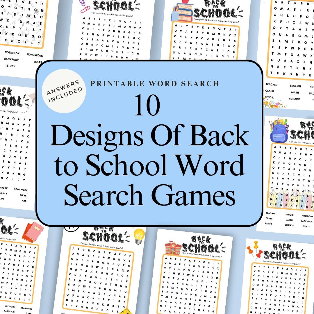 Back to School Word Search Game for Class With 10 Designs Perfect for ...