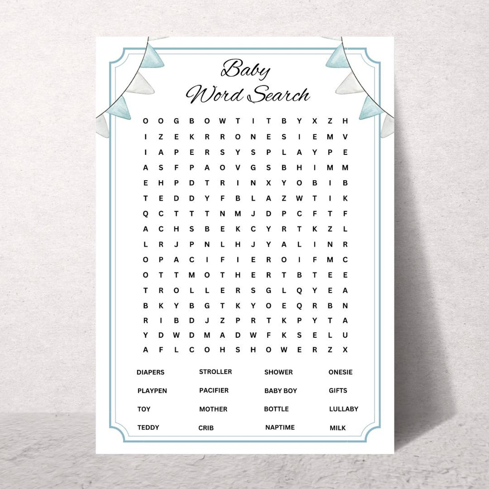 Baby Shower Word Search Baby Boy Themed Baby Shower Game Download ...