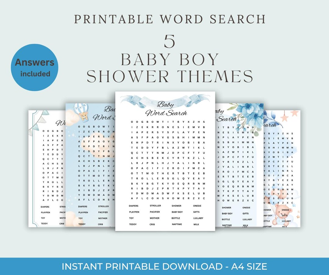 Baby Shower Word Search Baby Boy Themed Baby Shower Game Download ...