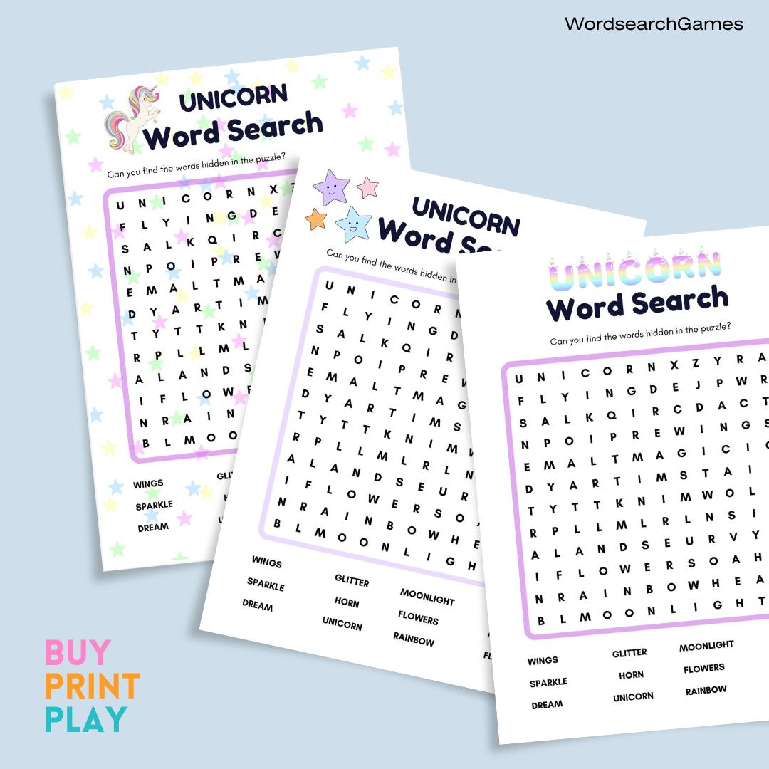 Printable Kids Word Search Game With Unicorn Theme 10 Unicorn Themed ...