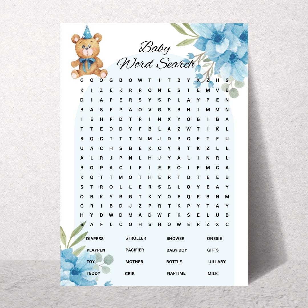 Baby Shower Word Search Baby Boy Themed Baby Shower Game Download ...