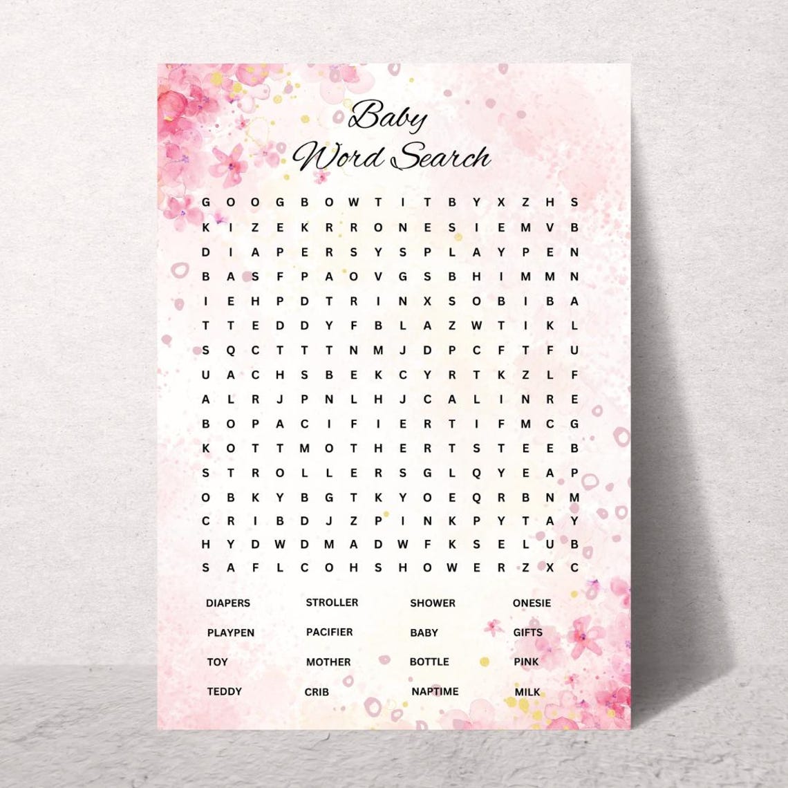 Baby Shower Word Search Baby Girl Themed Baby Shower Game Download ...