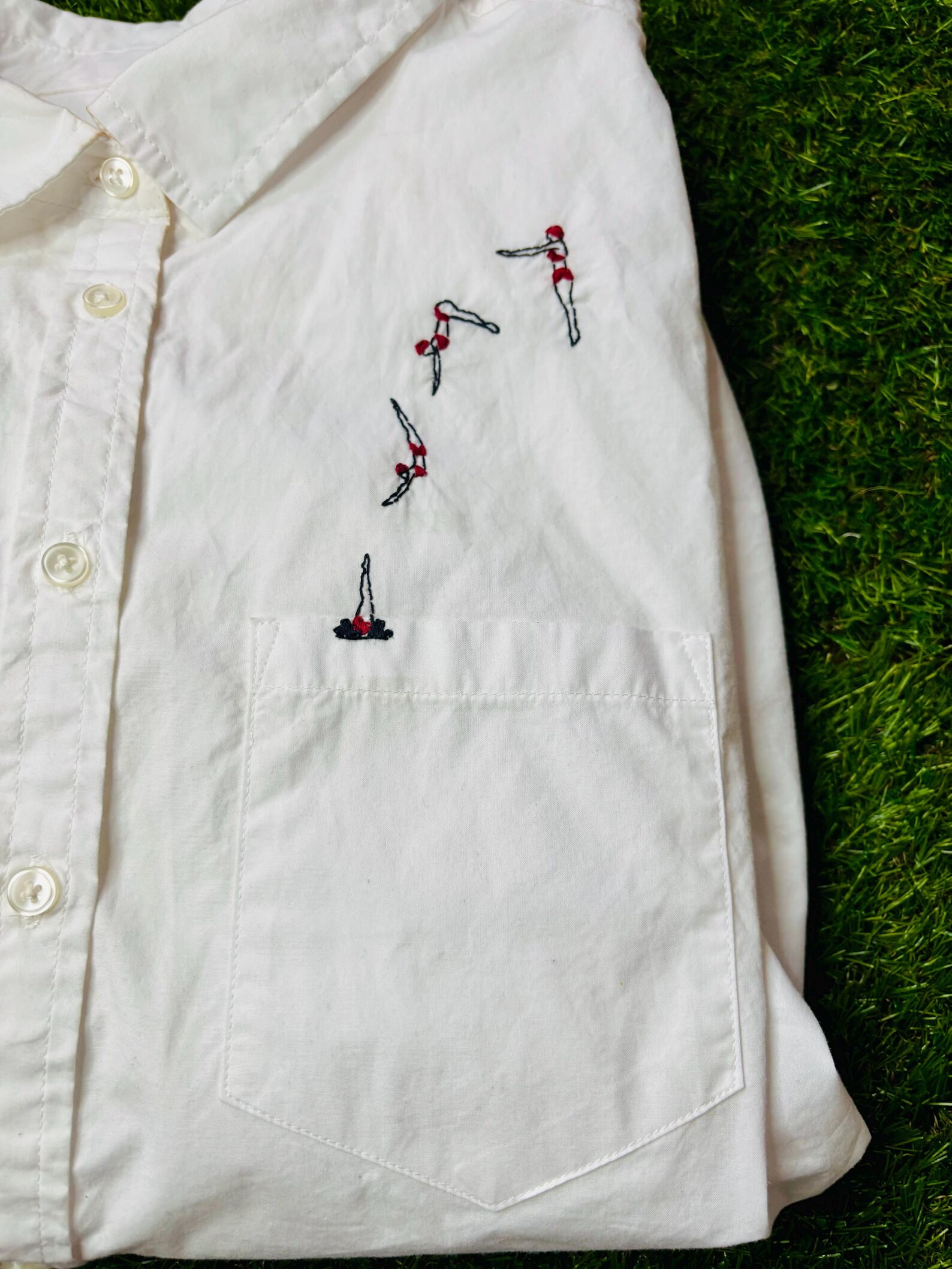 Diving Woman Hand Embroidered Women’s Button Down - Etsy
