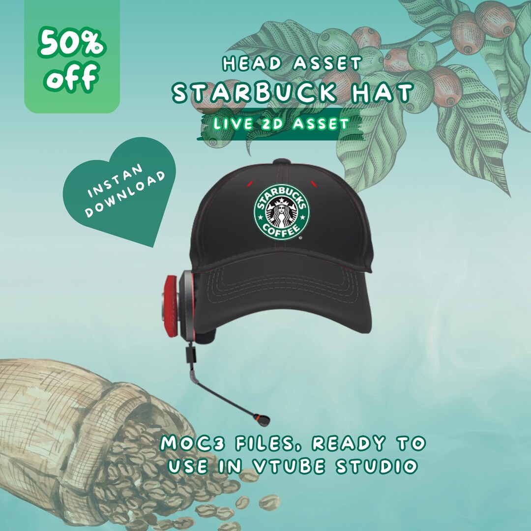 Vtuber Asset | Vtuber Head Asset | Rigged Starbucks Hat | Premade ...