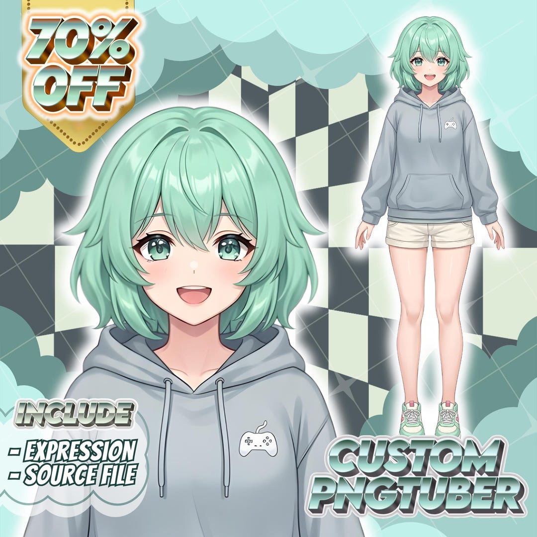 Custom Anime Pngtuber Avatar, Personalized Reactive PNG Character, Cute ...