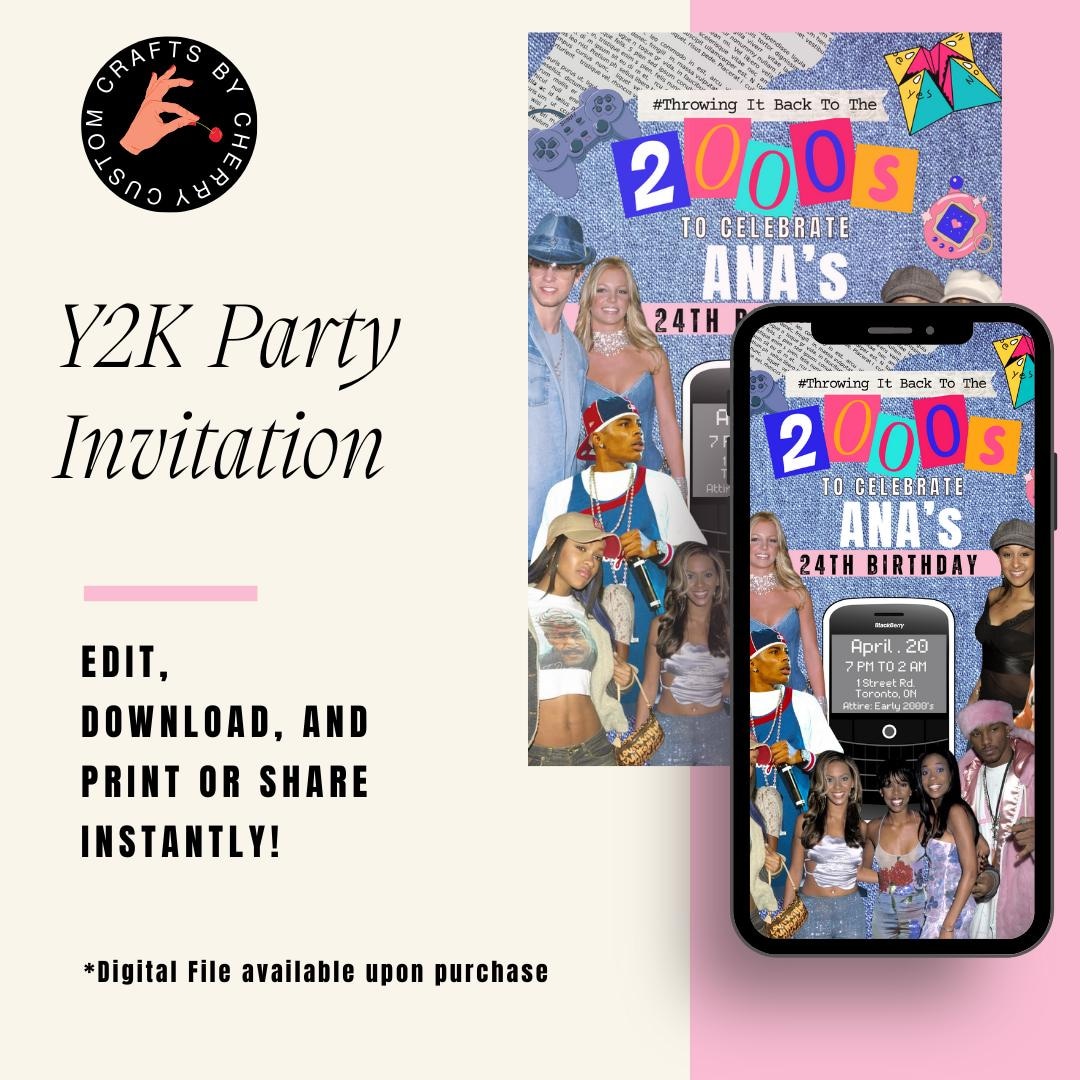 Y2K Party Invite | Edit and Download | 2000s Throwback Themed Party ...
