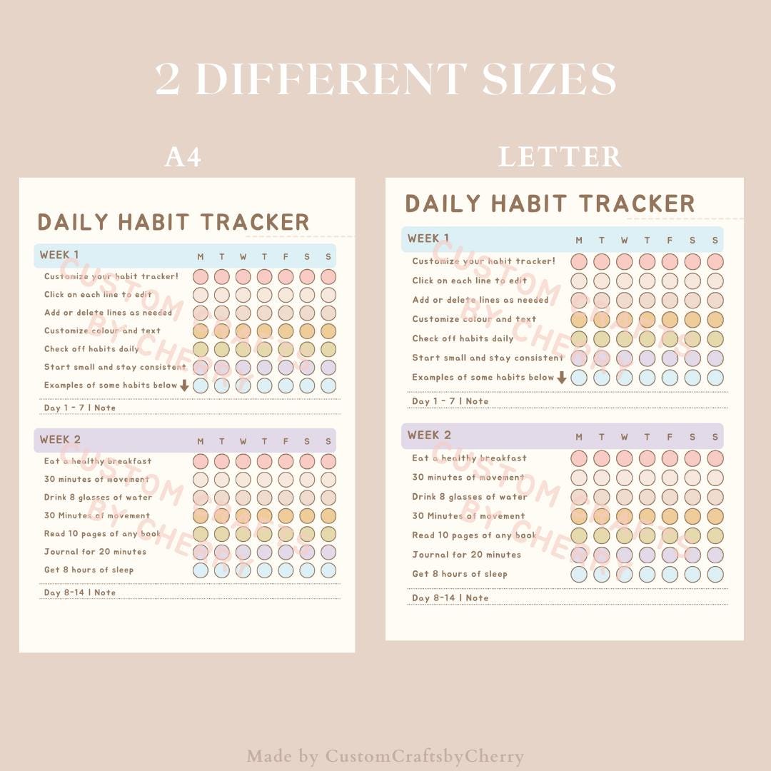 Customizable Daily Habit Tracker Template, Instantly Download and Print ...